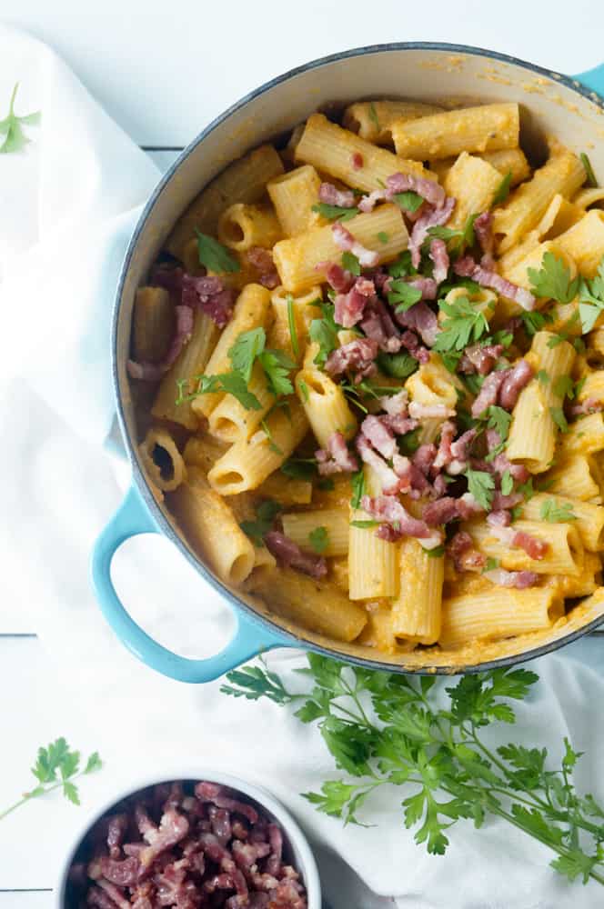 Bombardini met pompoemroomsaus, spekjes en salie - Elien's Cuisine